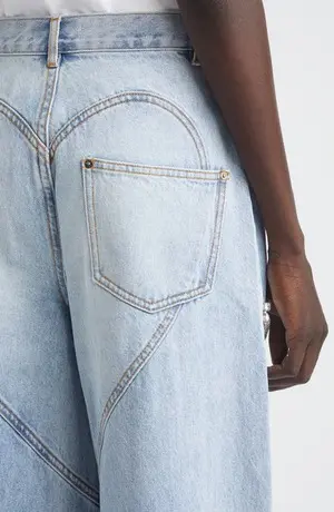 AREA Crystal Slit Wide Leg Jeans