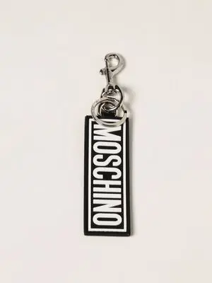 Moschino Leather Keyring With Logo - Black