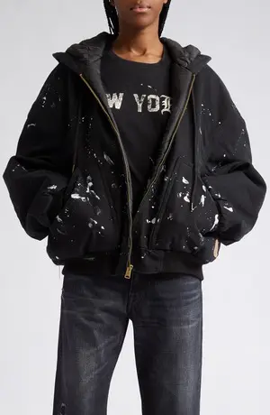 R13 Boxy Paint Splatter Hooded Cotton Canvas Jacket