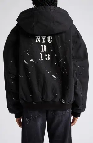 R13 Boxy Paint Splatter Hooded Cotton Canvas Jacket