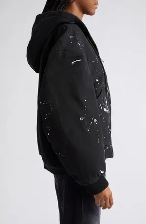 R13 Boxy Paint Splatter Hooded Cotton Canvas Jacket