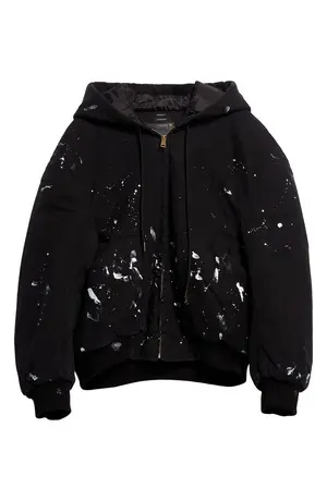 R13 Boxy Paint Splatter Hooded Cotton Canvas Jacket