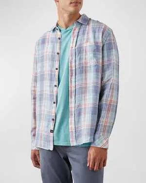 Rails Men's Havana Plaid Linen Shirt - Lavender Crimson