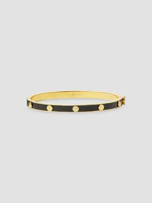 Tory Burch Miller 18k Gold-plated & Enamel Double-t Bracelet - Black