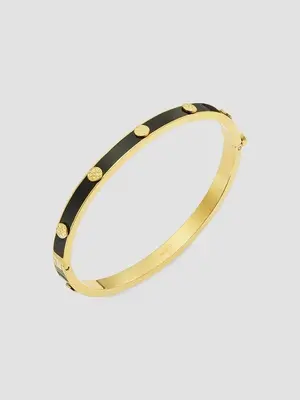Tory Burch Miller 18k Gold-plated & Enamel Double-t Bracelet - Black