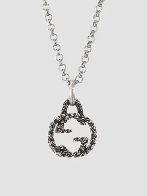 Gucci Gg Interlocking Sterling Logo Charm Pendant Necklace - Silver