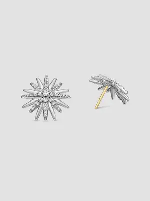 David Yurman Starburst Stud Earrings In Sterling With Diamonds, 19mm
