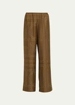 TOTEME Monogram Silk Pajama Bottoms Medium Brown