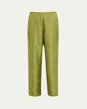 TOTEME Monogram Silk Pajama Bottoms Open Yellow