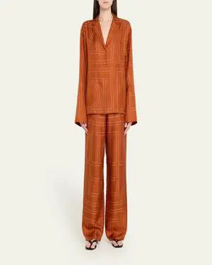 TOTEME Monogram Silk Pajama Bottoms - Rustcopper