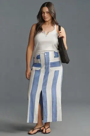 Maeve Maeve Colette Linen Stretch Maxi Skirt Blue Pattern