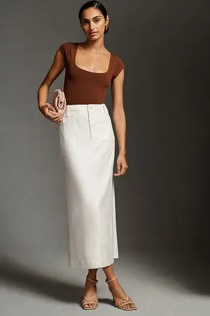 Maeve Maeve Colette Linen Stretch Maxi Skirt White