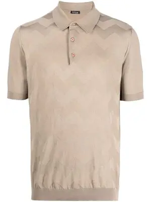 Kiton Wave-pattern Short-sleeve Polo Shirt