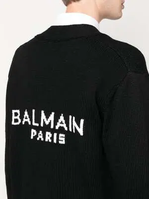 Balmain Logo Intarsia Knit Cardigan