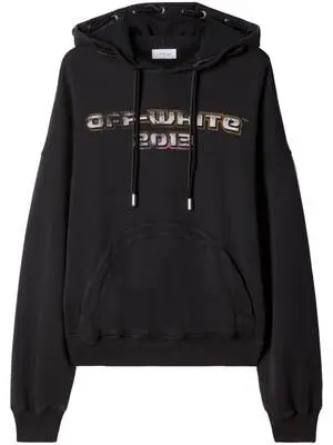 Off-White Printed Drawstring Hoodie - Black
