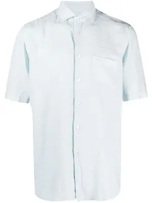 XACUS Short-sleeve Linen Shirt - Blue