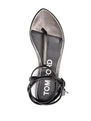 TOM FORD Padlock Laminated-leather Flat Sandals