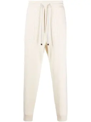 Brunello Cucinelli Cashmere Ribbed-knit Track Pants - Neutrals