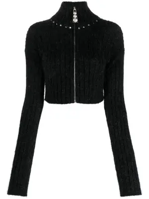 Alessandra Rich Embellished Ribbed Knit Cardigan