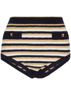 Valentino Garavani Striped Lurex Mini Shorts - Blue