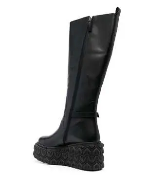 Patrizia Pepe 80mm Logo-embossed Platform Wedge Boots