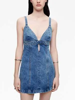 RE/DONE V-neck Denim Mini Dress With Cut-out Detailing