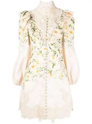 Zimmermann Coaster Floral-print Minidress - Neutrals