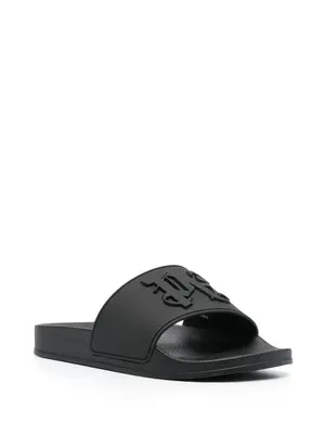 Palm Angels Rubberised Monogram Flat Slides - Black