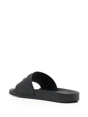 Palm Angels Rubberised Monogram Flat Slides - Black