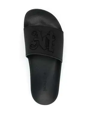 Palm Angels Rubberised Monogram Flat Slides - Black