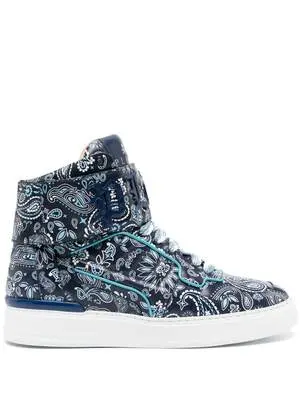 Philipp Plein Paisley-print High-top Sneakers - Blue
