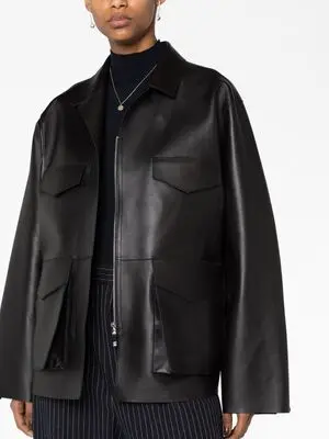TOTEME Leather Zip-up Jacket - Black