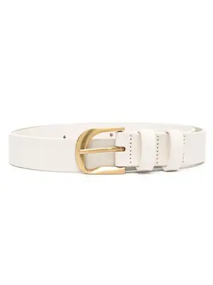 FRAME Logo-engraved Buckle Leather Belt - White