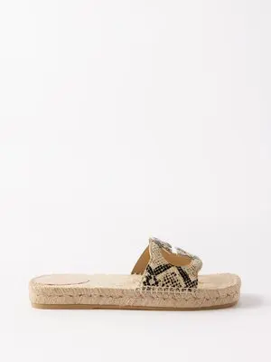 Gucci Gucci - Naty Leather-strap Espadrille Slides - Womens - Python - Python