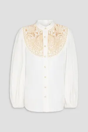Zimmermann Guipure Lacepaneled Linen Blouse