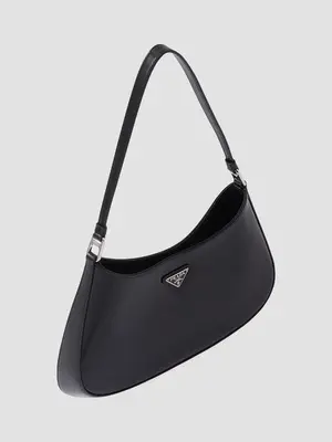 Prada Cleo Brushed Leather Shoulder Bag - Black