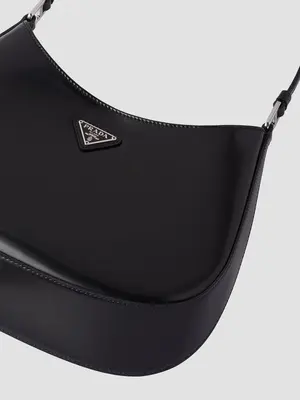 Prada Cleo Brushed Leather Shoulder Bag - Black