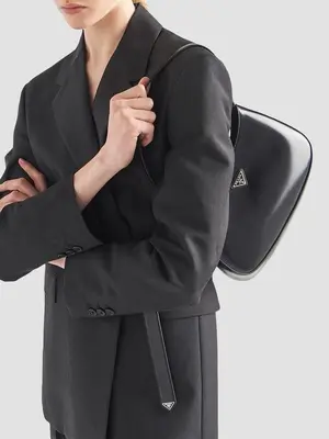 Prada Cleo Brushed Leather Shoulder Bag - Black