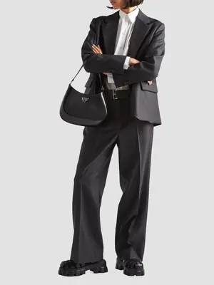 Prada Cleo Brushed Leather Shoulder Bag - Black