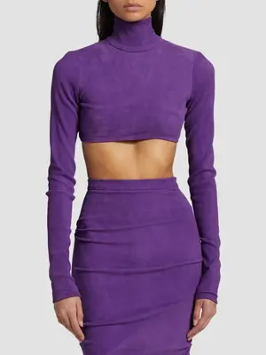 LAQUAN SMITH Suede Turtleneck Crop Top