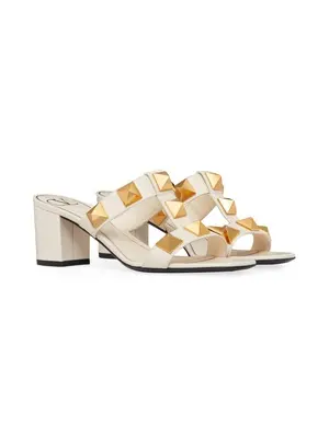 Valentino Garavani Roman Stud Calfskin Slide Sandals 60mm - Light Ivory