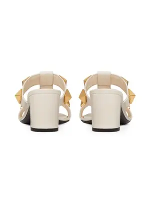 Valentino Garavani Roman Stud Calfskin Slide Sandals 60mm - Light Ivory