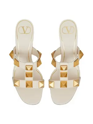 Valentino Garavani Roman Stud Calfskin Slide Sandals 60mm - Light Ivory