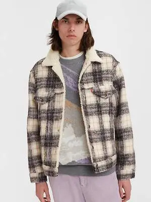 LEVI'S Vintage Relaxed Fit Sherpa Trucker Jacket Tofu Plaid