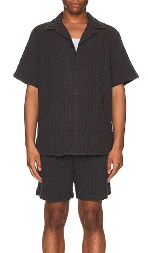 Oas Cuba Waffle Shirt In Black - Nearly Black