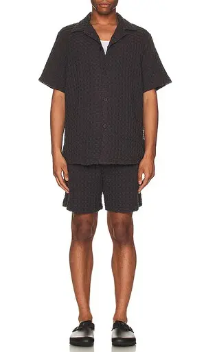 Oas Cuba Waffle Shirt In Black - Nearly Black
