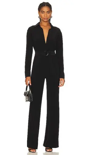 Norma Kamali Shirt Collar Jumpsuit With Straight Leg And Belted Waist - Black