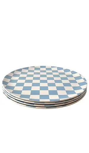 XENIA TALER Diner Check Dinner Plates Set Of 4 In Baby Blue