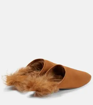 Khaite Otto Shearling-trimmed Suede Mules
