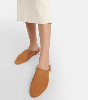 Khaite Otto Shearling-trimmed Suede Mules
